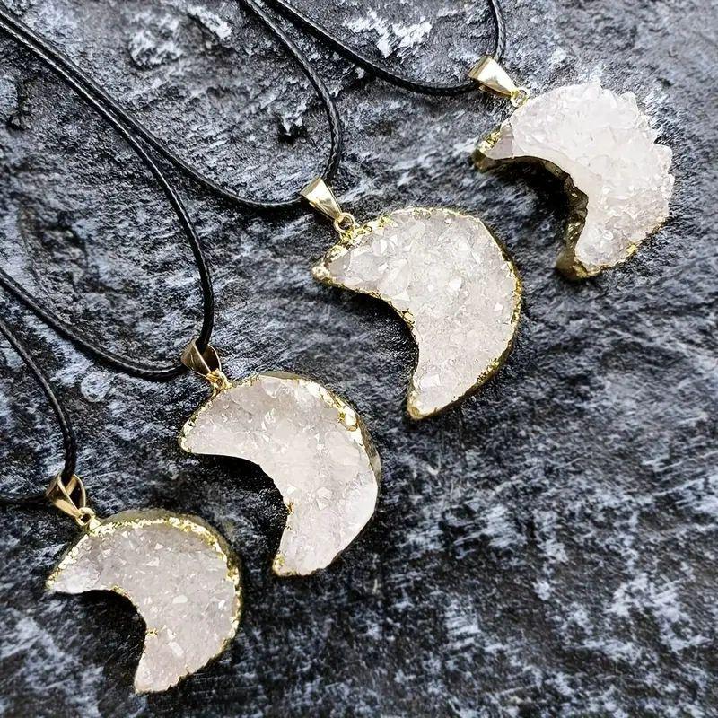 RAW MOON CRYSTAL ELECTROFORMED PENDANT NECKLACE IX (28-40MM) – LunaMotto